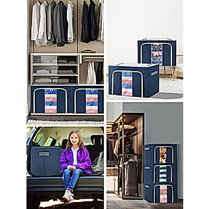 Clothes Storage Bins Boxes - 2 Pack 100L Foldable Stackable Container Organizer Set With Metal Frame, Label Holder, Clear Window, 26.4Gal Large Capacity Oxford Fabric For Closet Blanket