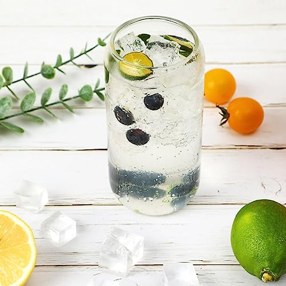 Moretoes 8pcs 16oz Glass Cups with Lids and Straws, Glass Iced Coffee Cups Drinking Glasses Set, Cute Tumbler Cup Boba Bottle for Jumbo Smoothie, Bubble Tea, Cold Brew,Soda, Juice