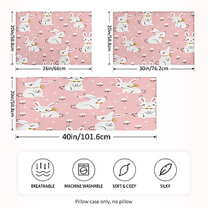 Cute Floral Bunny Satin Pillowcase Silk Pillow Cases for Hair and Skin Slipping Body Pillow Cover with Envelope Closur Standard Size 20x26 Pillowcase Decor for Kids Girls Boys Women