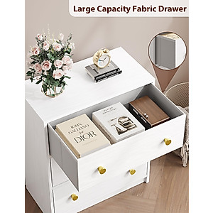 Nicehill 3 Drawer Dresser, White Nightstand for Bedroom with Fabric Drawers, Small Dresser Bedside Table Chest of Drawers for Bedroom, Hallway, Entryway, Closets,Kids' Room (White)