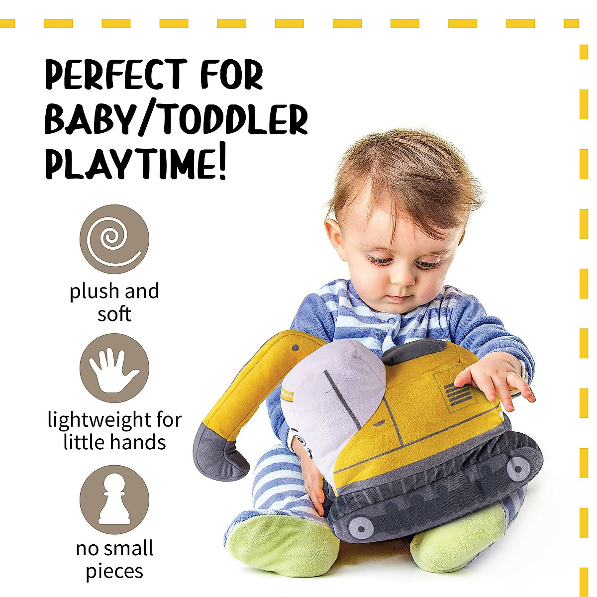 Plush Creations Excavator Toy Figure, Plush Construction Stuffed Truck, Interactive Excavator Truck Toy for Toddlers