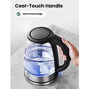 COMFEE' Glass Electric Tea Kettle & Hot Water Boiler, 1.7L, Cordless with LED Indicator, 1500W Fast Boil, Auto Shut-Off and Boil-Dry Protection