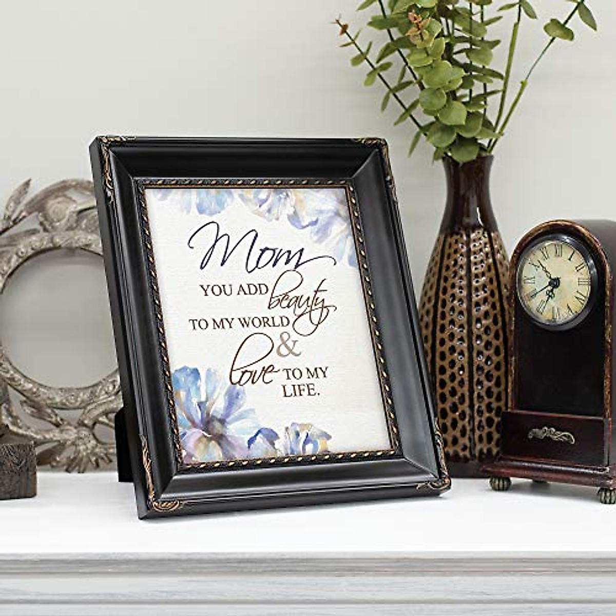 Cottage Garden Mom You Add Beauty to My World Black Rope Trim 8 x 10 Table Top and Wall Photo Frame