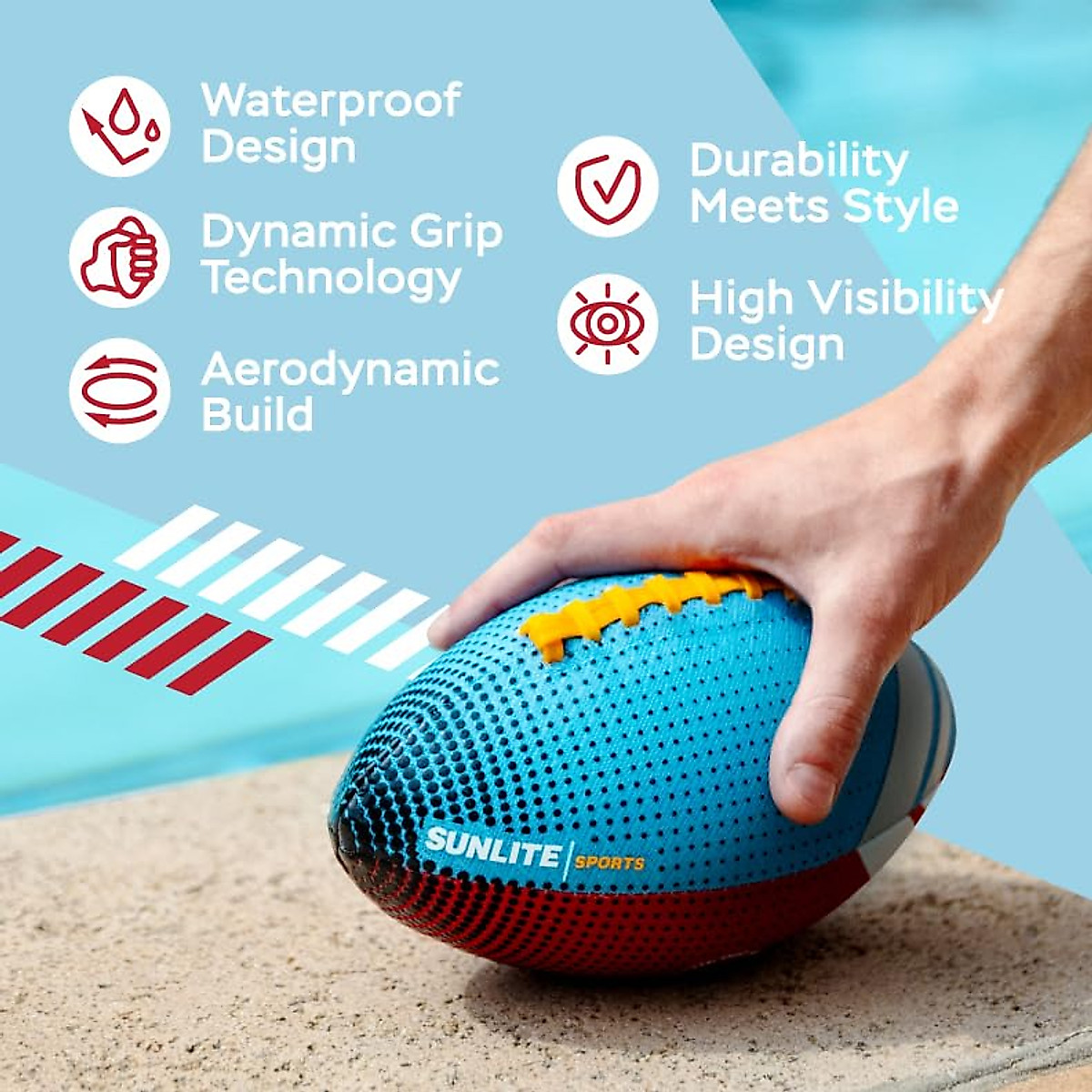 Sunlite Sports Waterproof Football, Outdoor Play, Pool Beach Lake Park Water Toy, for Kids Children Teens Adults