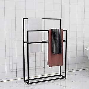 Floor Freestanding Towel Rack,2 Tier 4-Bar Metal Towel Holder, Towel Bar Stand Storage for Bathroom, Kitchen, Laundry Room, Bedroom, Outdoor Pool,Hotel,Black,85cm/33inch