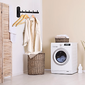 Sumnacon Clothes Rack,2Pcs Stainless Steel Clothes Hanger,Wall Mounted Clothes Rack,Wall Mounted Drying Rack with Swing Arm,Wall Clothes Hanger for Bathroom Laundry Room Closet,Black