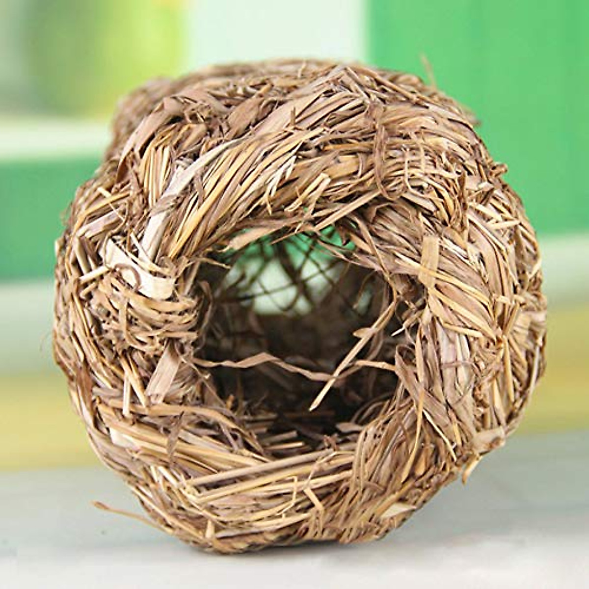 heave Grass House, Natural Seagrass Cave House Hideaway Hut,Woven Folding Bed Sleeping Chew Toys for Guinea Pig Hamsters Chinchilla and Other Small Animals Wood Color