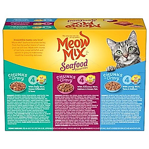Meow Mix Seafood Favorites Chunks in Gravy Wet Cat Food Variety Pack, 2.75 Ounce (Pack of 12)