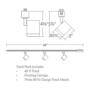 WAC Lighting, Charge LED 10W Energy Star 3 Light Track Kit with Floating Canopy Feed and 4Ft Track with End Caps 3000K in White