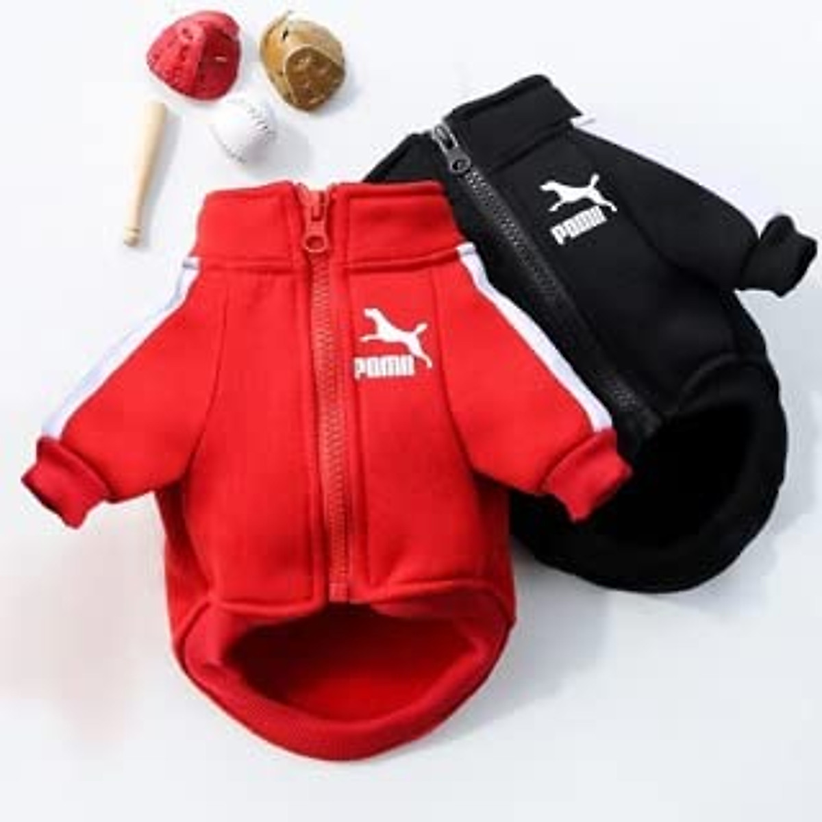 Stylish and Athletic Pomii Small Dog Zip-Up Jacket and Sweater (X-Large, Red). Show Off Your Dog's Athletic Side with This Sweater/Jacket.