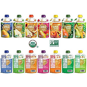 Happy Tot Organic Superfoods and Fiber&Protein Stage 4 Baby Food Assortment Variety Packs 7 Flavors (Pack of 14)