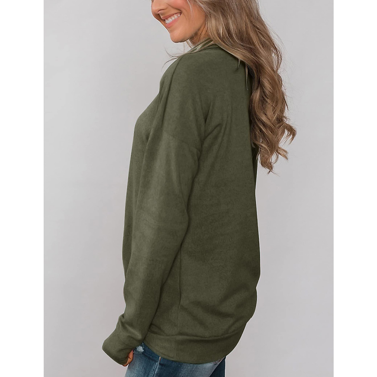 Minthunter Women's Long Sleeve Pullovers Cowl Neck Tunic Shirt Casual Sweatshirt Tops Olive