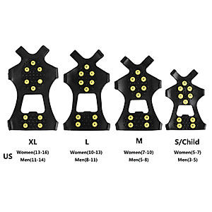 Ice Cleats, willceal Ice Grippers Traction Cleats Shoes and Boots Rubber Snow Shoe Spikes Crampons with 10 Steel Studs Cleats (Yellow,Large)