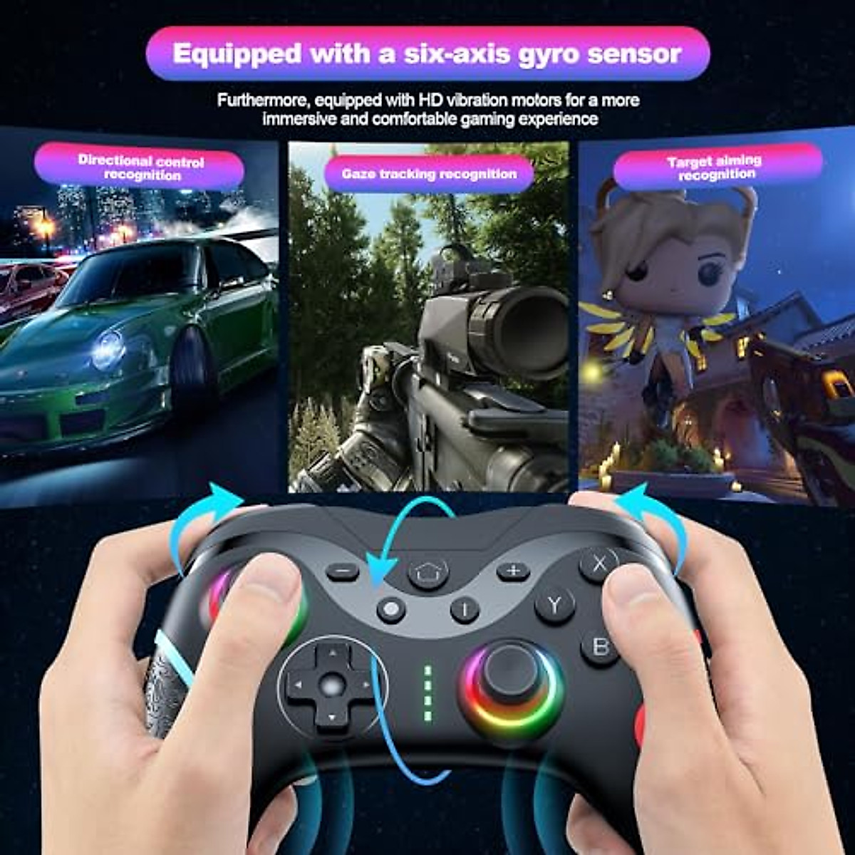 Bidfoce Wireless Switch Controller for Switch/Switch LITE/Switch OLED, Switch Pro Controller with Programming Function, LED Joystick, Adjustable Turbo Vibration,Wake-up Screenshot 【Upgraded Version】