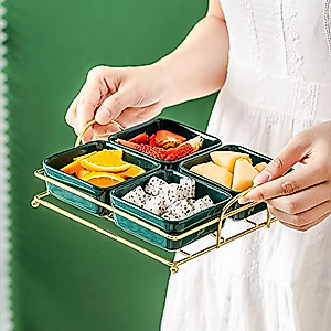 Salad Bowls Home Four-grid Ceramic Platter With Shelf Snack Fruit Plate Modern Restaurant Snack Plate Creative Snack Candy Dried Fruit Plate Soy Sauce Dish Salad Bowls (Color : 1)