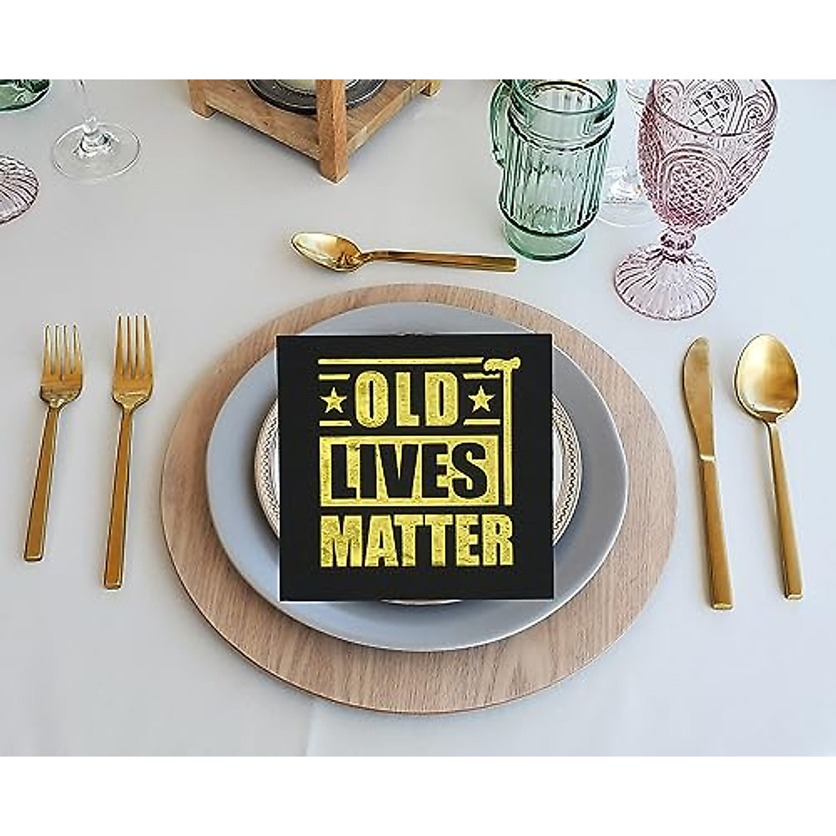 Old Lives Matter Napkins, Funny Birthday Napkins for Men Women, 30th 40th 50th 60th 70th 80th Birthday Decorations for Him Her, Birthday and Retirement Party Supplies (5 x 5 In, Gold Foil, 30-Pack)
