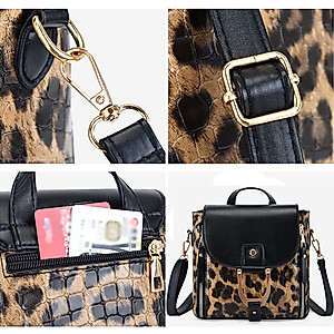 ZiMing Women Handbags Wallet Set Leopard Print Leather Purses Small Backpack Crossbody Shoulder Bags Wristband Wallet 4 Pcs