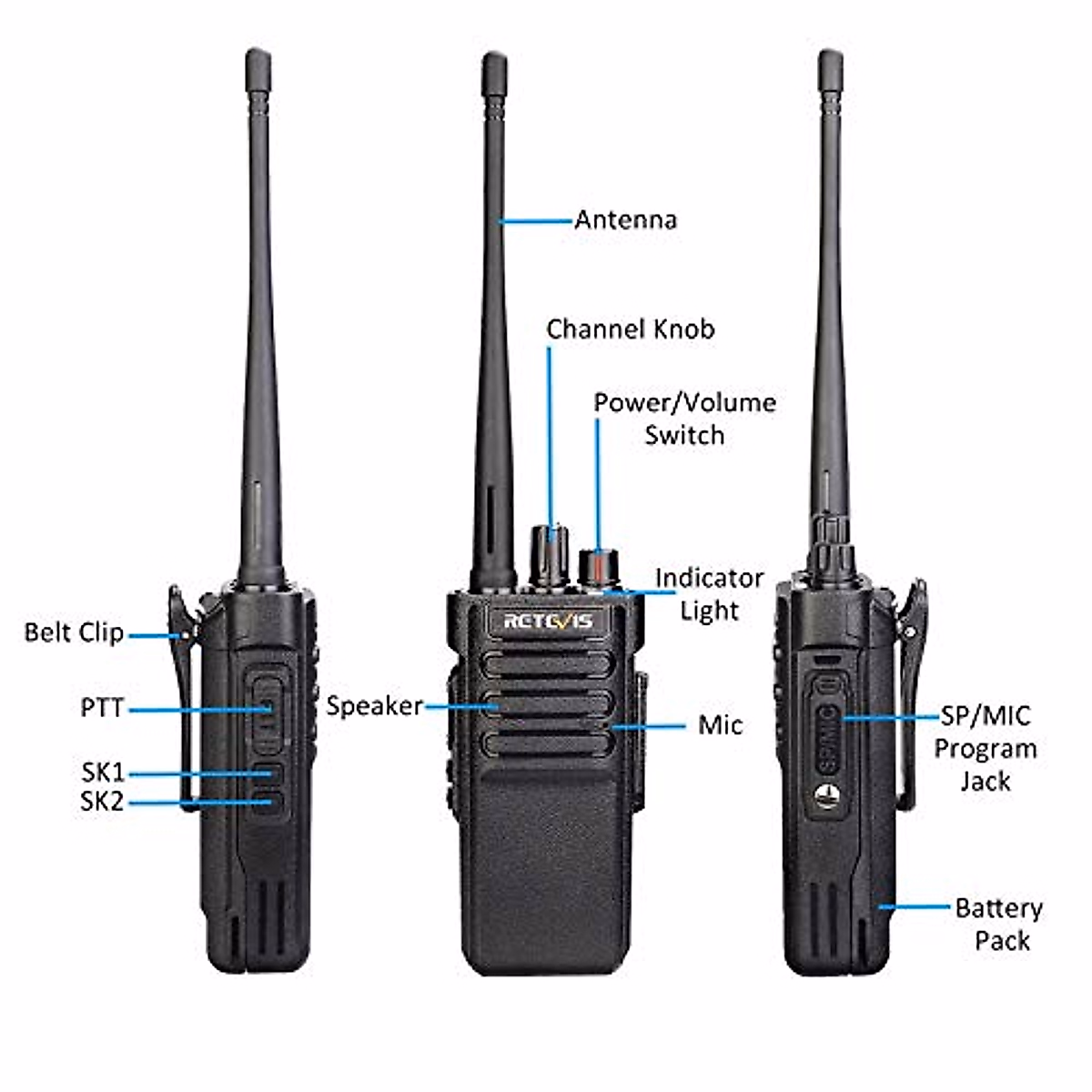 Retevis RT29 2 Way Radios Long Range,High Power Heavy Duty Two Way Radios,Rugged Walkie Talkies with Waterproof Speak Mic 3200mAh Battery(4 Pack)