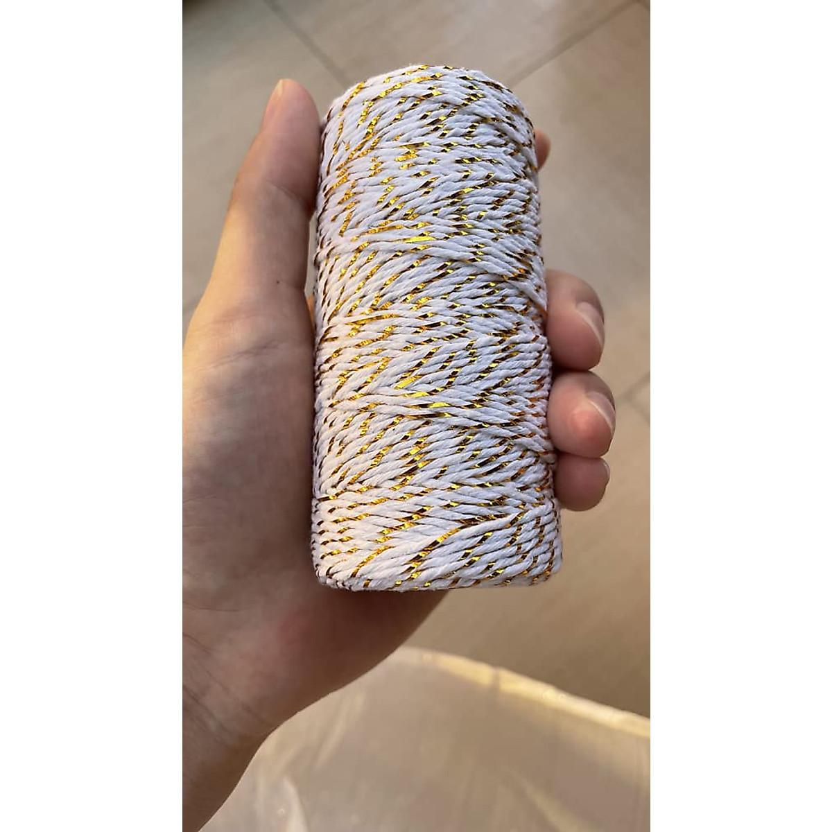 Twine String,328 Feet Christmas Twines White Rope with Gold Wire Bakers String Rope Craft Making Knitting Butchers Twine DIY Wedding Decor Supply String Rope