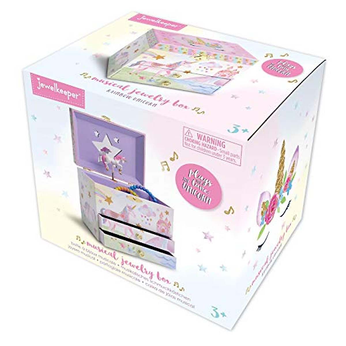 Jewelkeeper Musical Jewelry Box with 2 Pullout Drawers, Glitter Rainbow and Stars Unicorn Design, The Beautiful Dreamer Tune