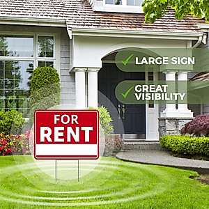 2PC For Rent Sign with Stand, 17 Inches by 13 Inches - Double Sided Signs - Corrugated Plastic - For Rent Yard Sign with Stake