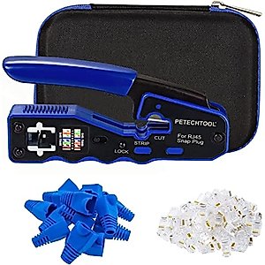 RJ45 Crimp Tool for Cat5e Cat6 Cat6a Pass Thrugh Connectors with 20 pieces Cat6 Connectors and 20 Pieces Boots