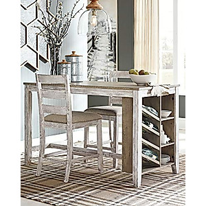 Signature Design by Ashley Skempton Farmhouse 36" Counter Height Dining Table with Storage & Wine Rack, Whitewash