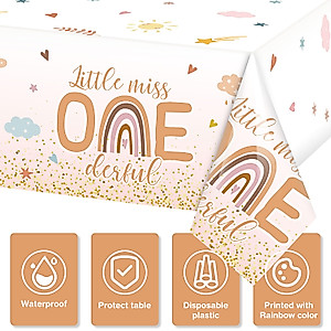 Tiamon 3 Pcs Boho 1st Birthday Tablecloth Decorations 108 x 54 Inch Plastic Rainbow Table Cover Little Miss Onederful Table Cloth for Rainbow Birthday Baby Shower Bohemian Party Supplies