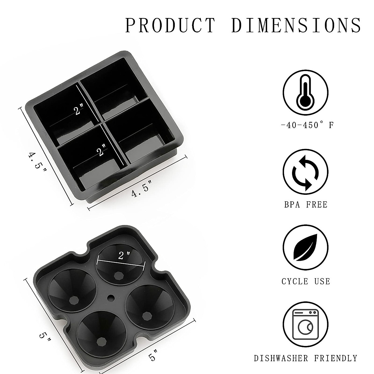 2 Pack Large Ice Cube Trays, incluing Diamond Ice Cube Molds& Giant Square Ice Cube Trays, Silicone 3D Diamond ice Cube maker with Lids Covers for Christmas Bourbon Whiskey, Reusable and BPA Free