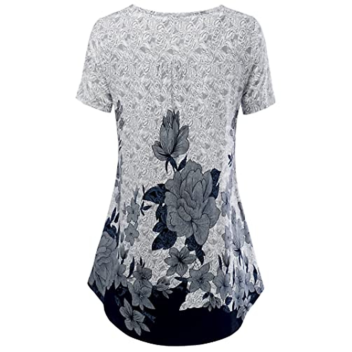 BAISHENGGT Women's V Neck Short Sleeve Buttons Pleated Flared Tunic Tops Grey - Peony XXL