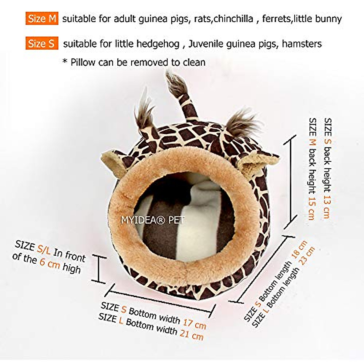MYIDEA Warm Guinea Pigs Bed,Hedgehog Winter Nest,Rat Chinchillas & Small pet Animals Bed/Cube/House, Habitat, Lightweight, Durable, Portable, Cushion Big Mat (Small Pet - L, 1.Giraffe)
