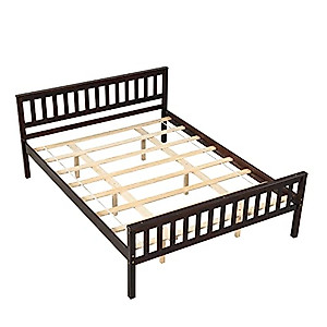 Prohon Queen Size Bed Frame with Vertical Openwork Design Headboard & Footboard, Wooden Platform Bed with Large Underbed Storage Space, Simple Style Bedframe, No Box Spring Needed, Espresso