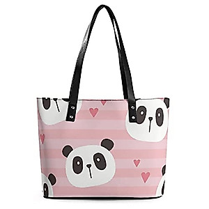 Womens Handbag Panda Patterns Leather Tote Bag Top Handle Satchel Bags For Lady