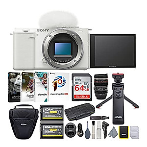 Sony Alpha ZV-E10 APS-C Interchangeable Lens Mirrorless Vlog Camera Body (White) Content Creator's Bundle (8 Items)