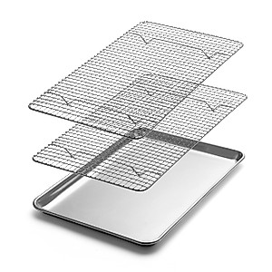 Spring Chef 10”x15” Stainless Steel Set of 2 Cooling Racks & Single Aluminum Baking Pan Bundle