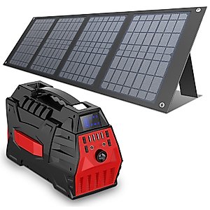 296Wh Portable Power Station with 40W Solar Panel, Solar Generator Outdoor Backup Battery Supply with AC Outlet for Camping, Home Emergency, Traveling, RV Trip