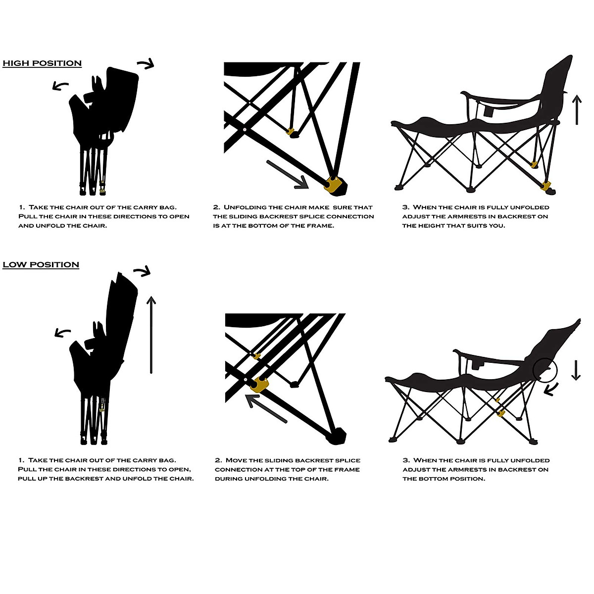 apollo walker Folding Camping Chairs Reclining Beach Chairs for Adults Portable Sun Chairs Outdoor Lounger with Carry Bag,for Fishing,Camp,Picnics