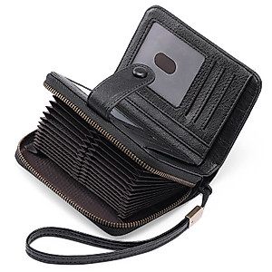 GAEKEAO Leather Credit Card Holder Wallet for Women RFID Blocking Large Capacity Bifold Zipper Card Case Organizer with Wristlet 32 Slots