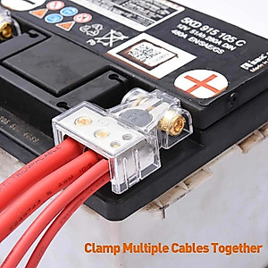 SUNMORN Battery Terminal Connectors, 0/2/4/6/8/10 AWG Battery Terminals, Heavy Duty Car Battery Terminal, Top Post Multiple Battery Terminal (Silver+Gold)