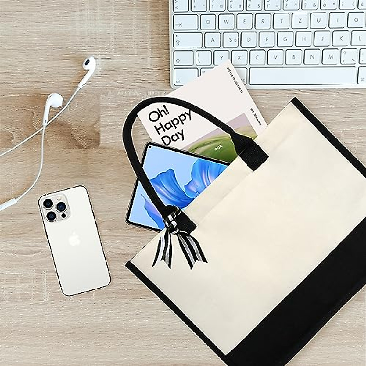 DEEZOMO Personalized Initial Canvas Tote Bag for Women, Beach Bag with Inner Zipper Pocket for Wedding, Birthday, Holiday - Blank