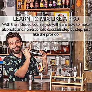 20-Piece Cocktail Mixology Shaker Set - Bartender Kit with Bamboo Stand - Bar Accessories Kit Including a Martini Shaker, Bar Jigger, Syrup Dispenser & Mixer Recipe Book