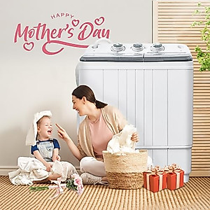 Homguava 20Lbs Capacity Portable Washing Machine Washer and Dryer Combo Twin Tub Laundry 2 In 1 Washer(12Lbs) & Spinner(8Lbs) Built-in Gravity Drain Pump,for Apartment,Dorms,RV Camping (grey+white)