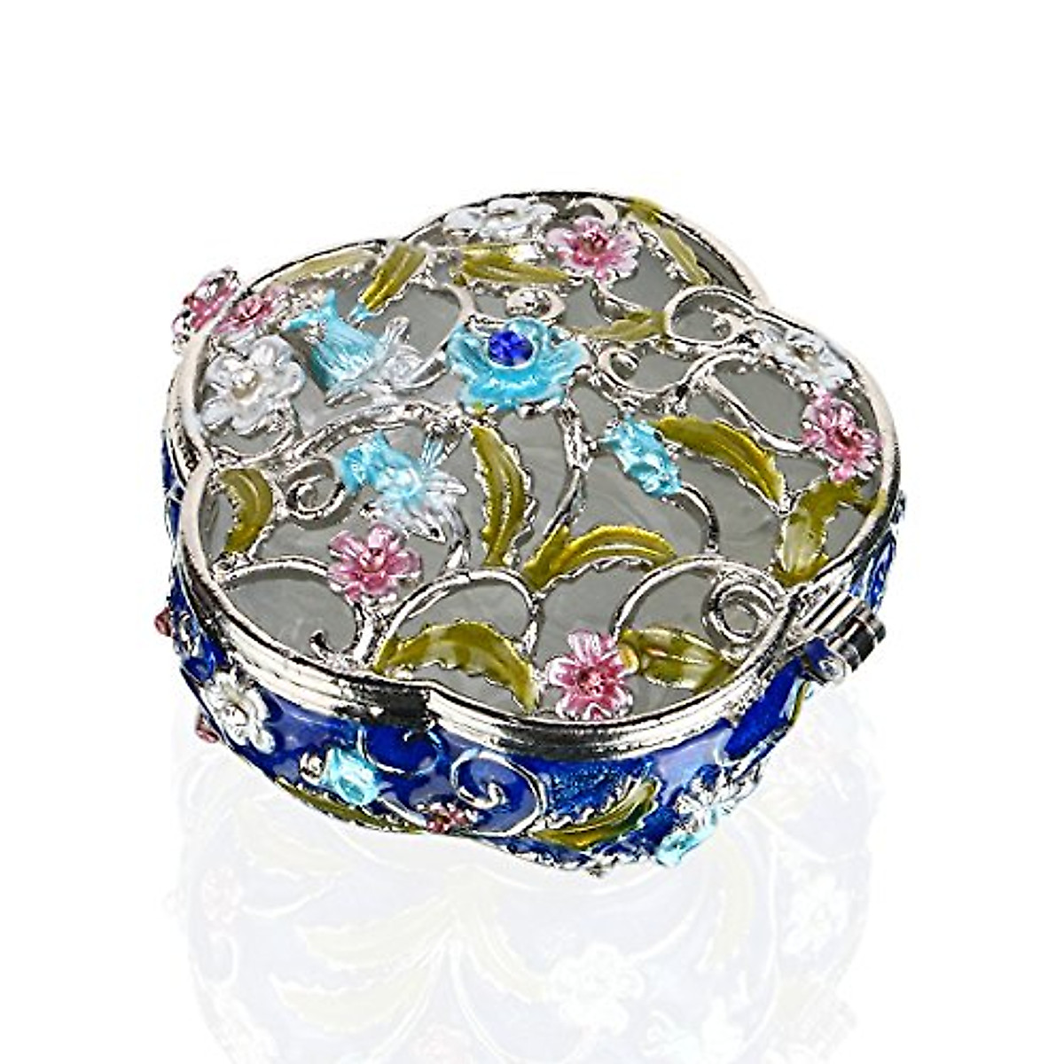 YU FENG Hinged Trinket Box Jeweled Hand-painted Patterns Jewelry Box Bejeweled Box Collectible for Women (flower box)
