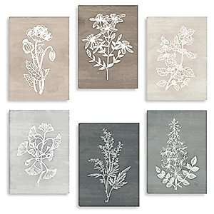 BINCUE Neutral Botanical Plant Canvas Wall Art Decor 6 Pieces Rustic Farmhouse Wall Art for Living Room Bedroom and Bathroom,Canvas Paintings Print Set Decor Wall Art 12"x 16"