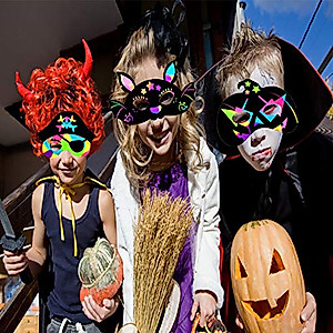 OuMuaMua 30PCS Halloween Rainbow Scratch Mask Art Craft Kit, Bat Witch Pumpkin Zombie Pirate Skull Scratch Paper Art Mask for Halloween Party Crafts Classroom Decorations