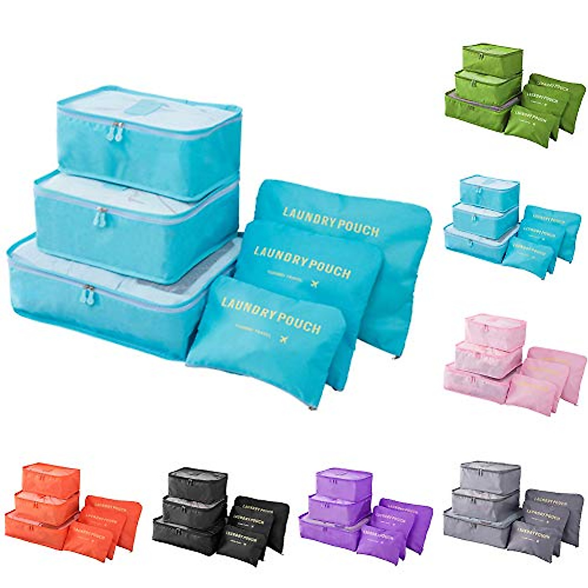 6Pcs/Set Travel Waterproof Clothing Sorting Bag Packing Cube Luggage Organizer for Jacket, Shirt, Sweater, Suit by allhom. Blue