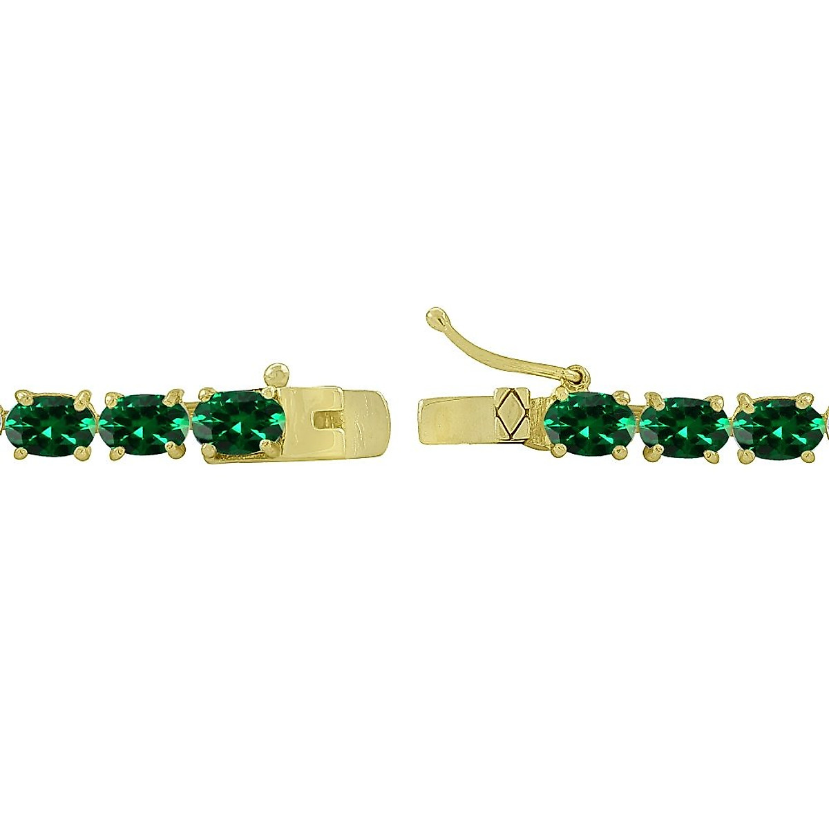 B. BRILLIANT Yellow Gold Flashed Sterling Silver 6X4mm Oval-cut Simulated Emerald Tennis Bracelet for Women