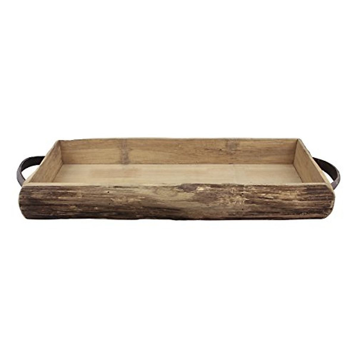 Stonebriar Rectangle Natural Wood Bark Serving Tray with Metal Handles, Rustic Butler Tray, Country Centerpiece for Coffee Table or Dining Table, Unique Candle Holder, Desk Organizer for Documents