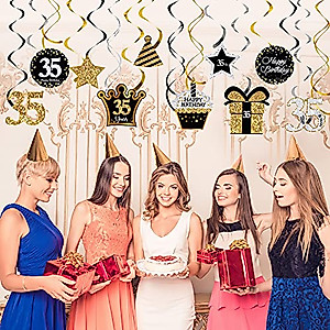 35th Birthday Party Swirls Decorations Birthday Hanging Swirls Ceiling Glitter Celebration 35th Hanging Swirls Cards Cutouts Decorations Ornaments for Men Women 35 Years Old Party Supplies, 30CT