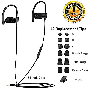 Joysico Wired Over The Ear Earbuds with Microphone Volume Control Ear Hook and Case, Sweatproof Sport Earphones for Running Exercise Gym Workout, Wrap Around Headphones for Cellphones, Laptop, Tablet